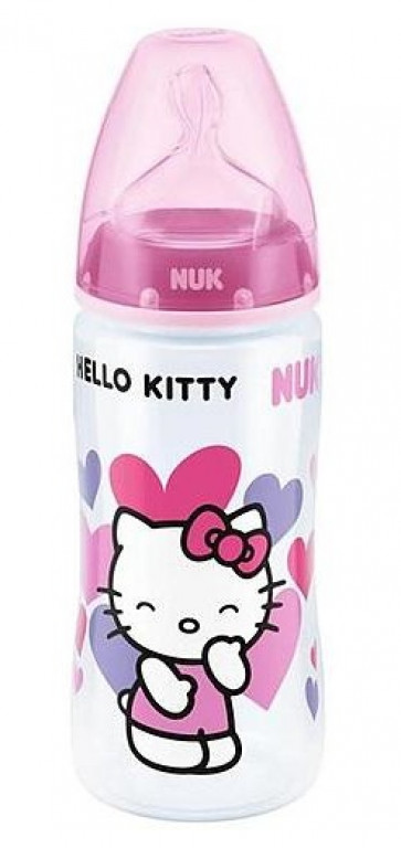 NUK PP Plastmasas Hello Kitty pudele ar silikona knupīti - M izmērs, 6 ...